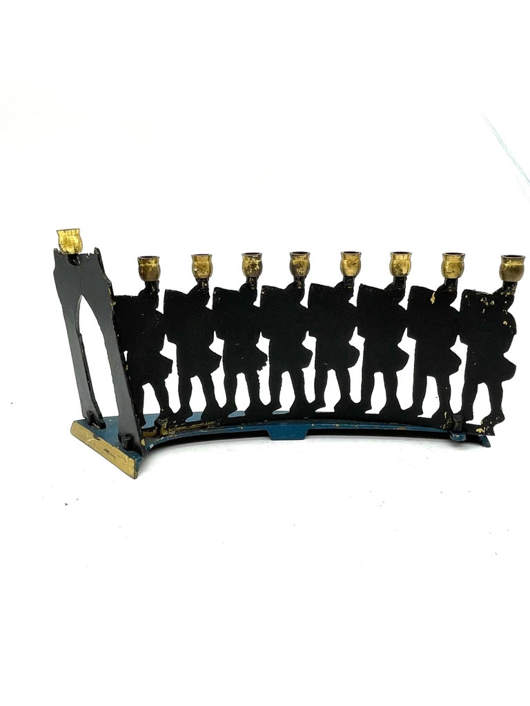 Mid-20th Century Israeli Brass and Enamel Hanukkah Lamp For Sale at 1stDibs