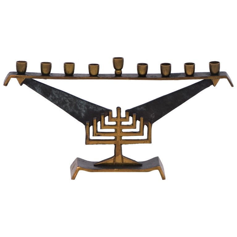 Mid-20th Century Israeli Brass Hanukkah Lamp at 1stDibs