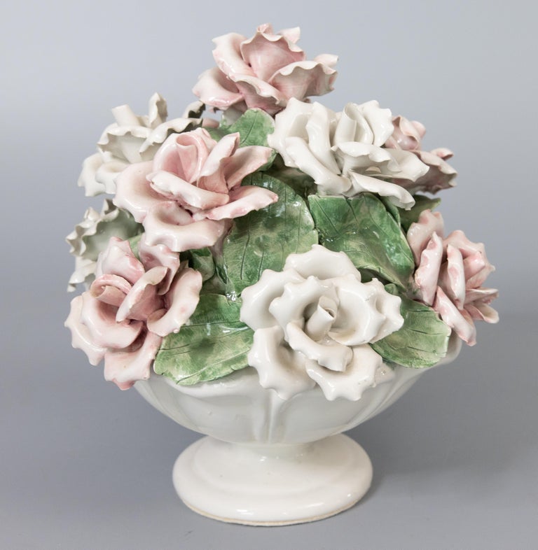 Mid-20th Century, Italian Blush Pink Roses Floral Porcelain Topiary ...