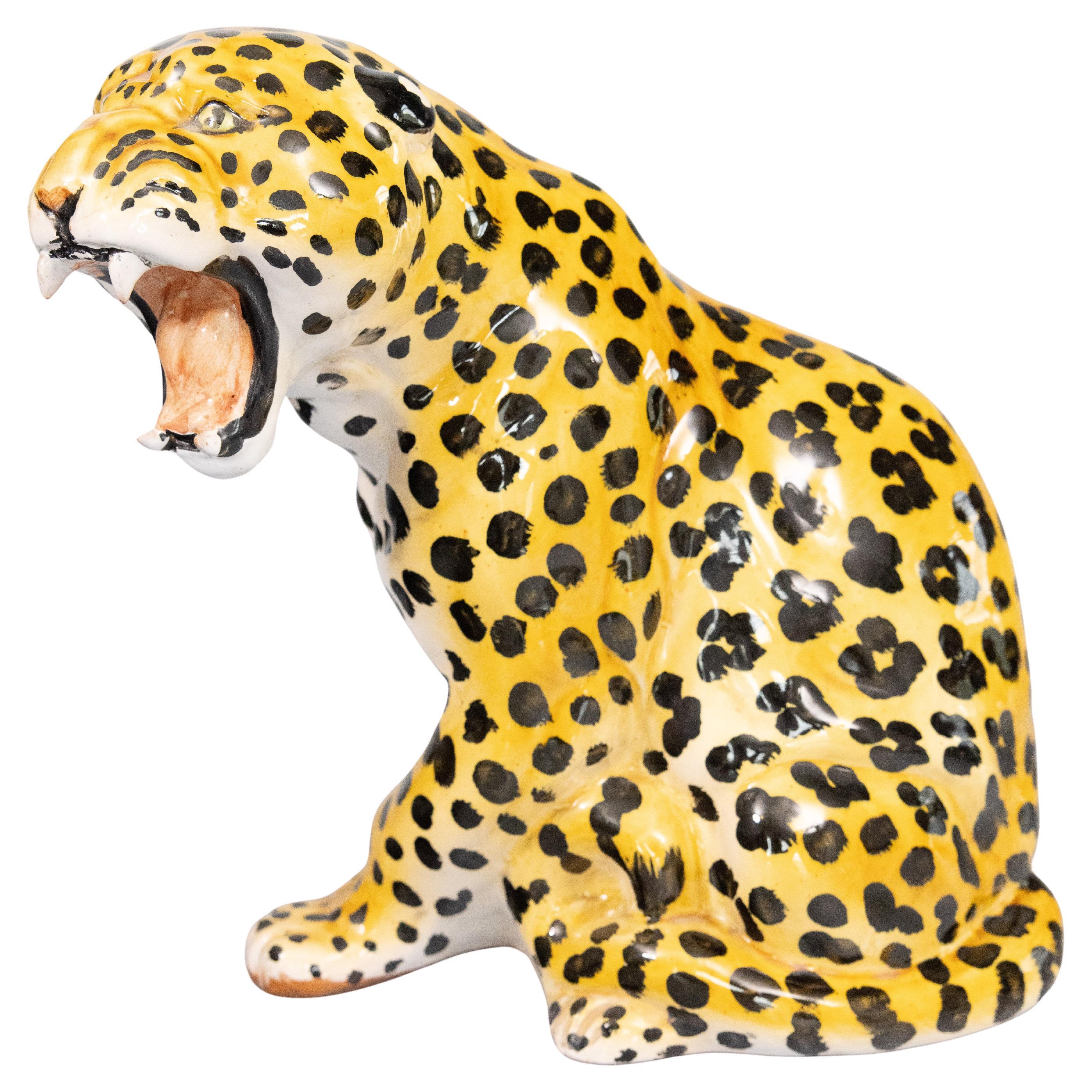Mid 20th Century Italian Glazed Terracotta Growling Leopard Sculpture ...