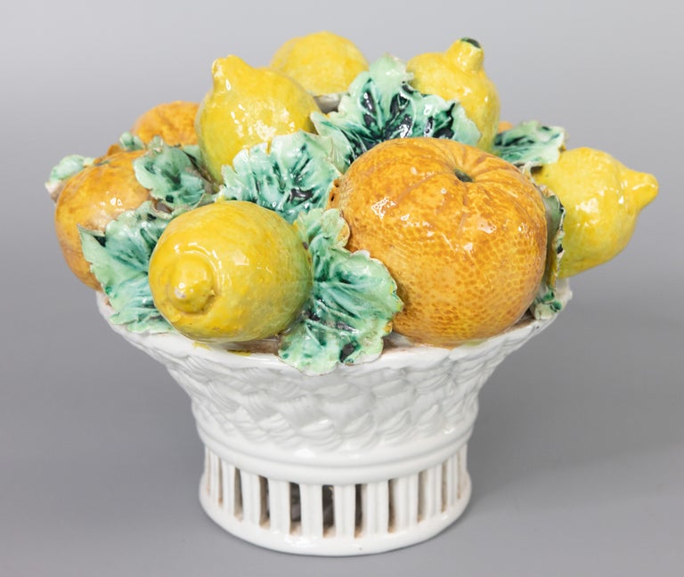 Mid-20th Century Italian Majolica Lemons and Oranges Basket Centerpiece ...