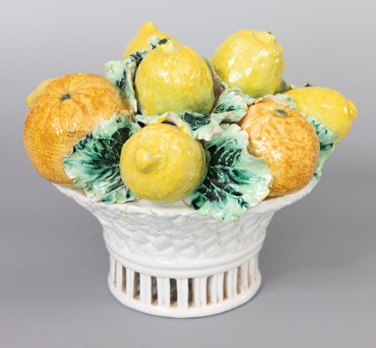 Mid-20th Century Italian Majolica Lemons and Oranges Basket Centerpiece ...