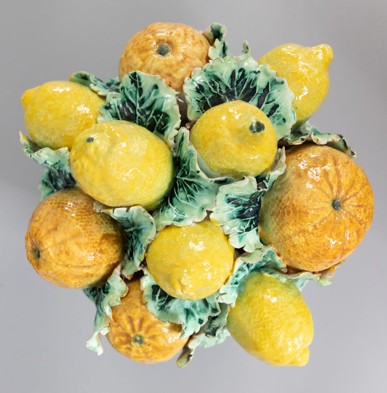 Mid-20th Century Italian Majolica Lemons and Oranges Basket Centerpiece ...