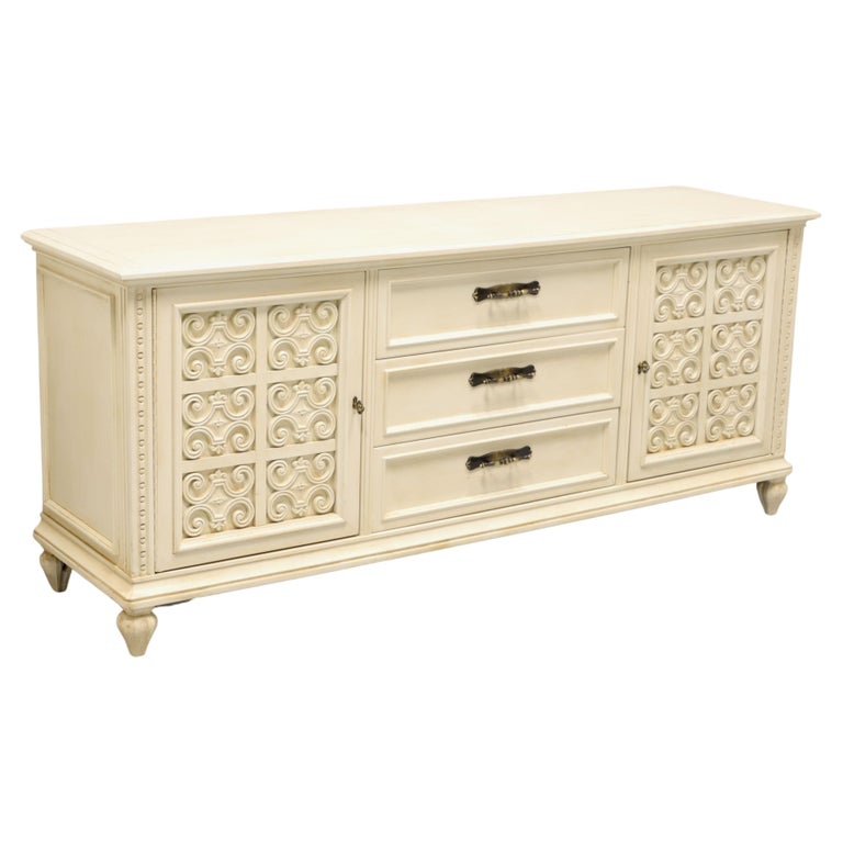Mid 20th Century Ivory Painted Slightly Distressed Spanish Style Triple ...