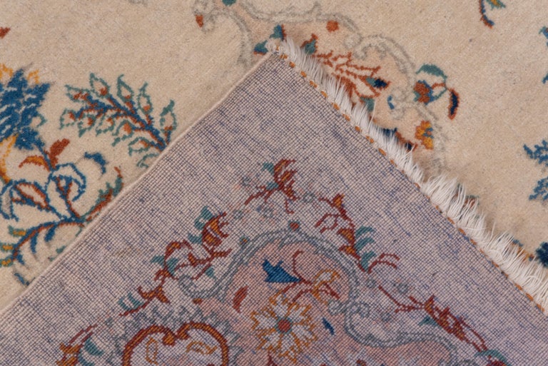 Mid-20th Century Ivory Turkish Kashan Rug, Gold and Blue Accents ...