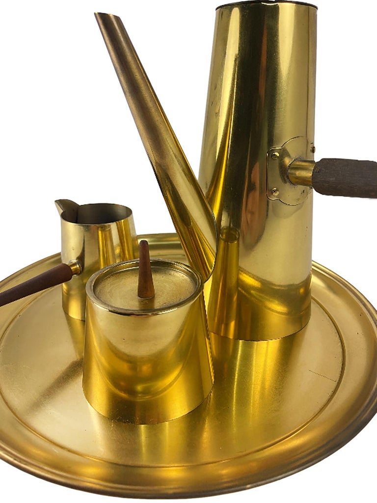 Mid 20th Century Japanese Brass and Walnut Coffee Serving Set and Tray ...