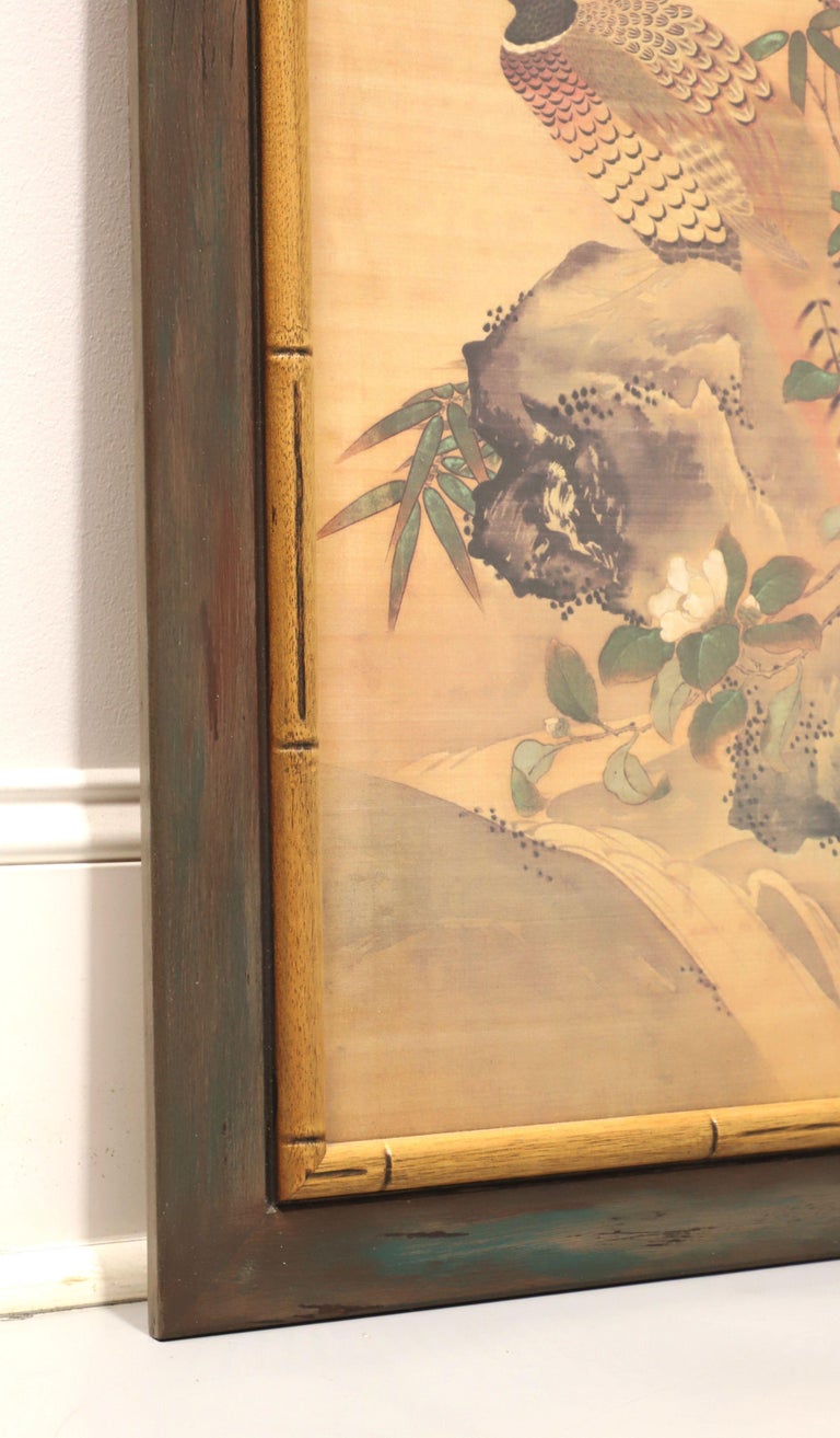 Mid 20th Century Japanese Faux Bamboo Framed Bird Prints Pair For