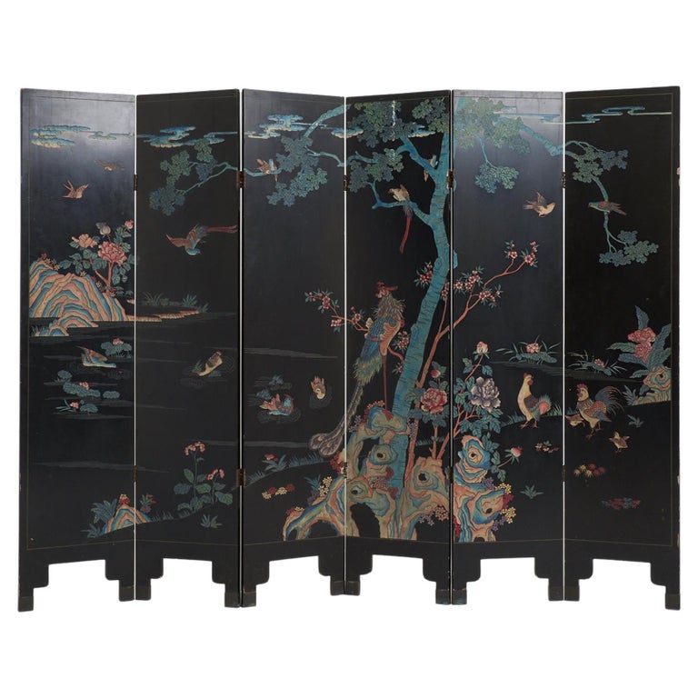 Mid 20th Century Lacquer 8 Leaf Screen For Sale at 1stDibs