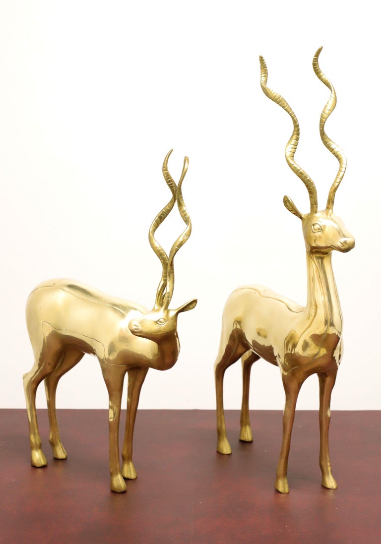 Mid 20th Century Large Brass Standing Antelope Sculptures - Pair For ...