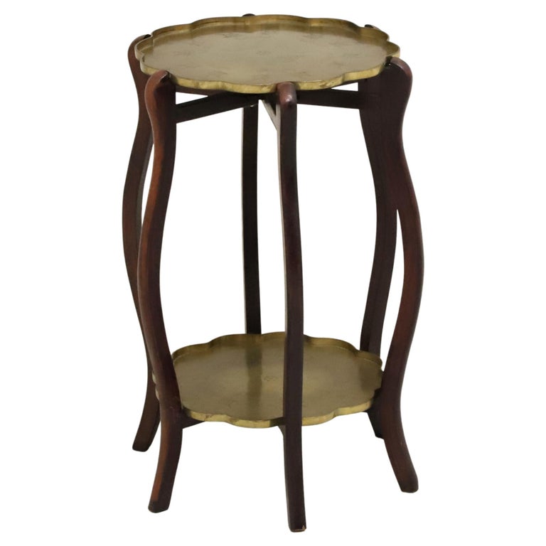 Mid 20th Century Mahogany Asian Two Tier Collapsible Brass Tray Table ...