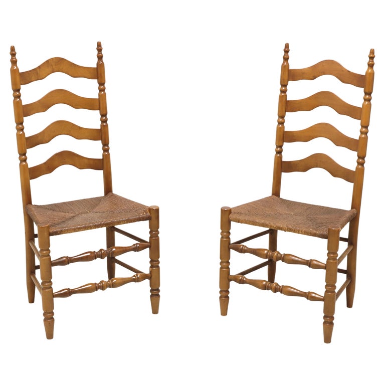 Mid 20th Century Maple Farmhouse Ladder Back Dining Side Chairs - Pair ...