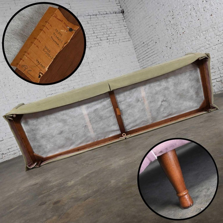 Mid-20th Century MCM Green Velvet Sloped Arm Sofa with Oval Arm Bolster ...