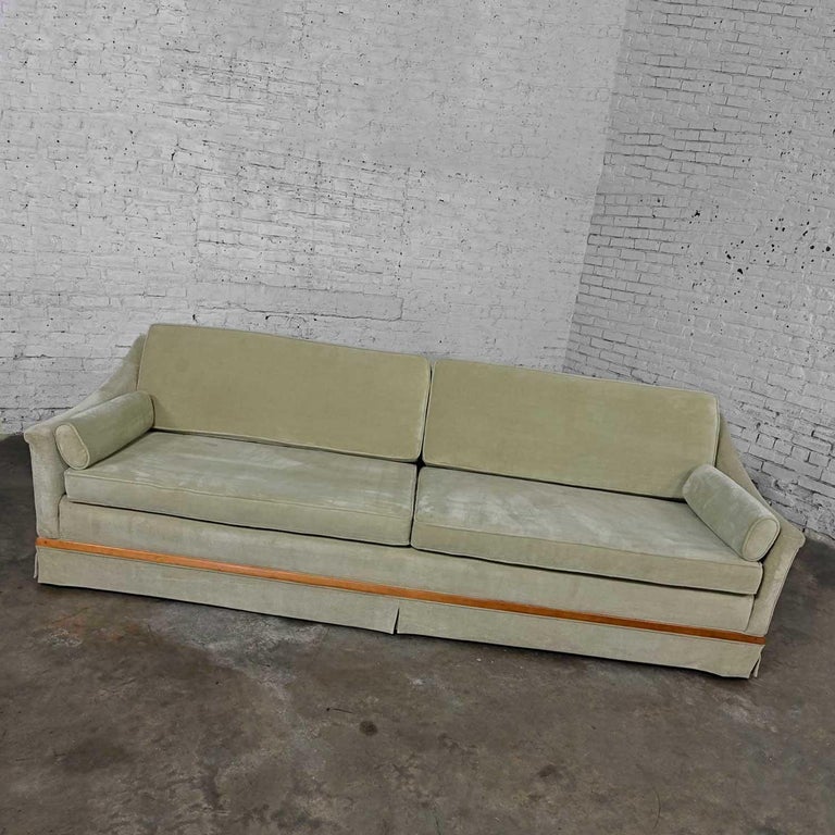 Mid-20th Century MCM Green Velvet Sloped Arm Sofa with Oval Arm Bolster ...