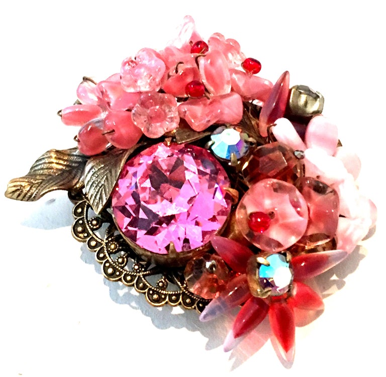 Mid-20th Century Miriam Haskell Style Gold and Austrian Crystal ...