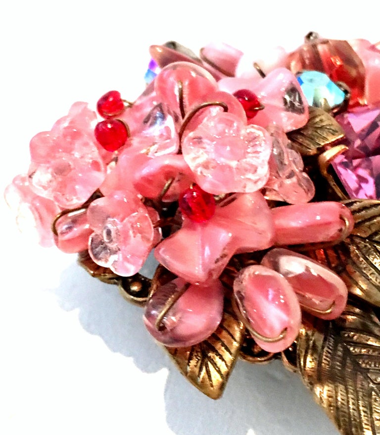 Mid-20th Century Miriam Haskell Style Gold and Austrian Crystal ...