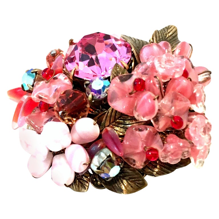 Mid-20th Century Miriam Haskell Style Gold and Austrian Crystal ...