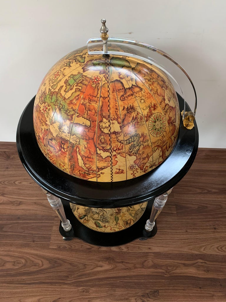 Mid-20th Century Modern Lucite and Ebonized Globe Cocktail Cabinet Dry ...