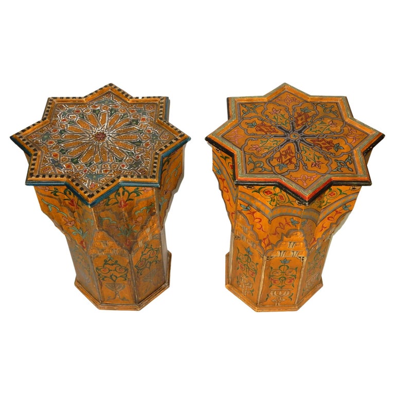 Mid-20th Century Moroccan Bohemian Hand Painted Octagonal Star Pedestal ...