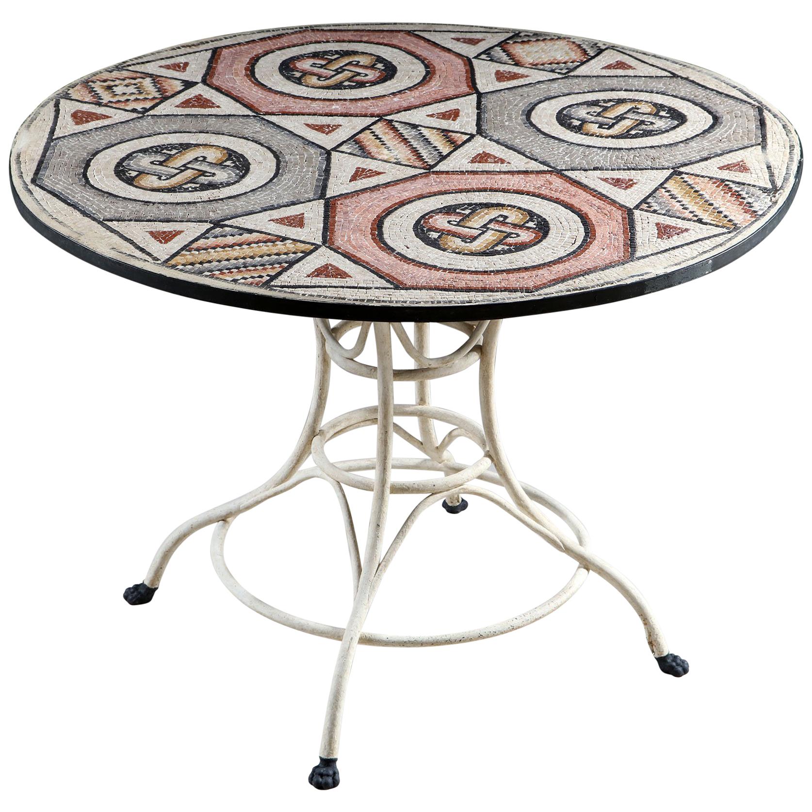 Mid-20th Century Mosaic Topped Circular Centre Table with Painted Metal ...
