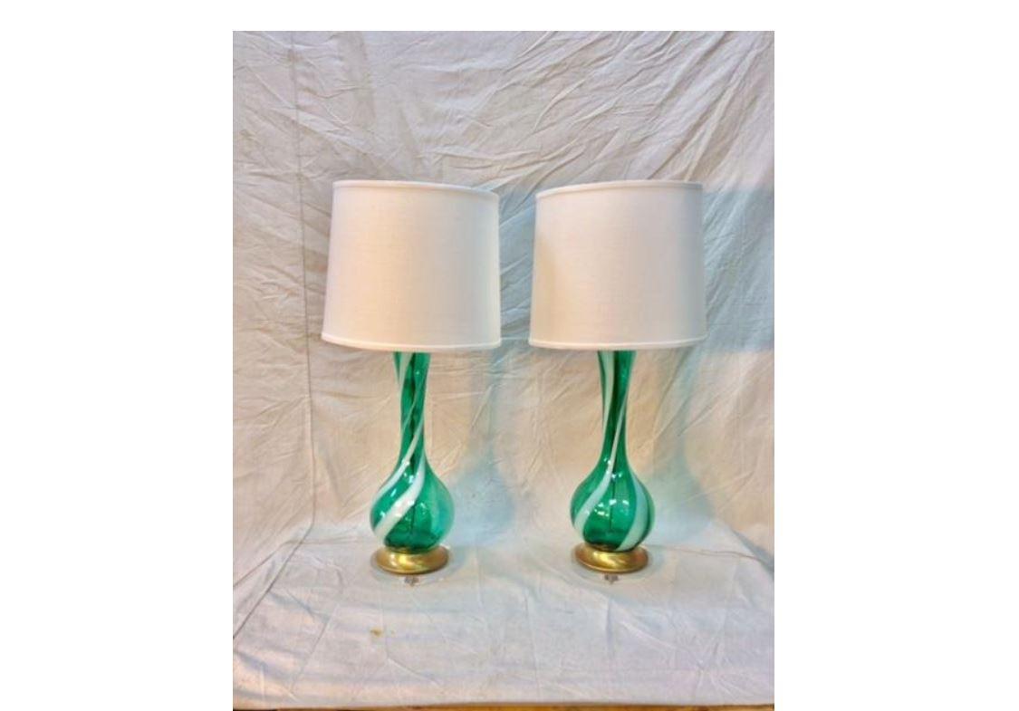 Mid-20th Century Murano Swirl Glass Table Lamps, a Pair For Sale at 1stDibs