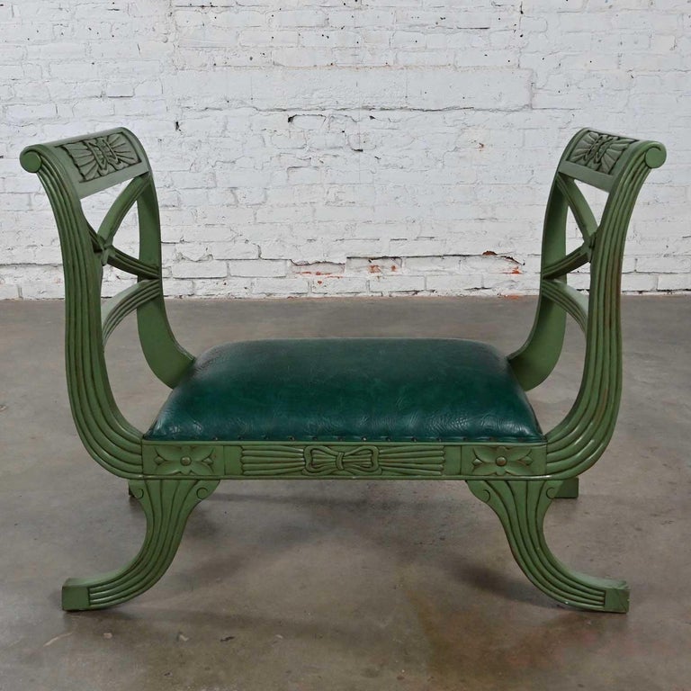 Mid-20th Century Neoclassic Style Hunter Green Faux Leather Short Bench ...