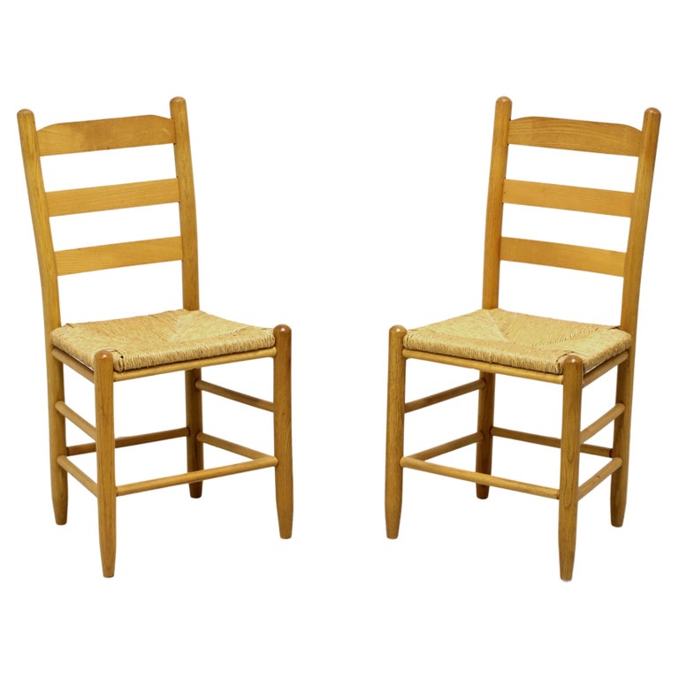 Mid 20th Century Oak Ladder Back Side Chairs with Rush Seats - Pair A ...