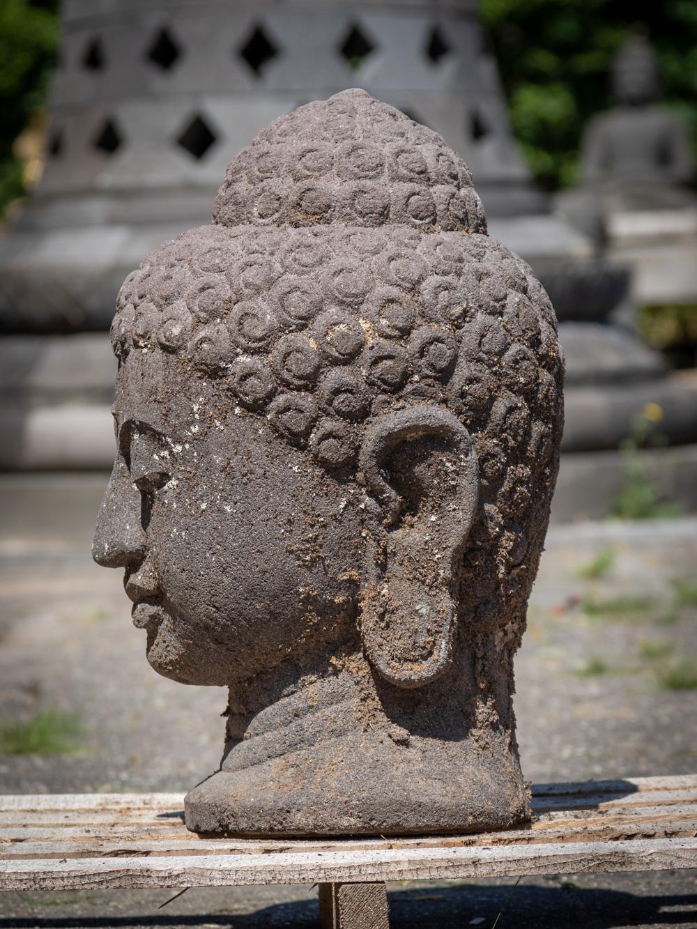 Mid 20th century old lavastone Buddha head from Indonesia ...
