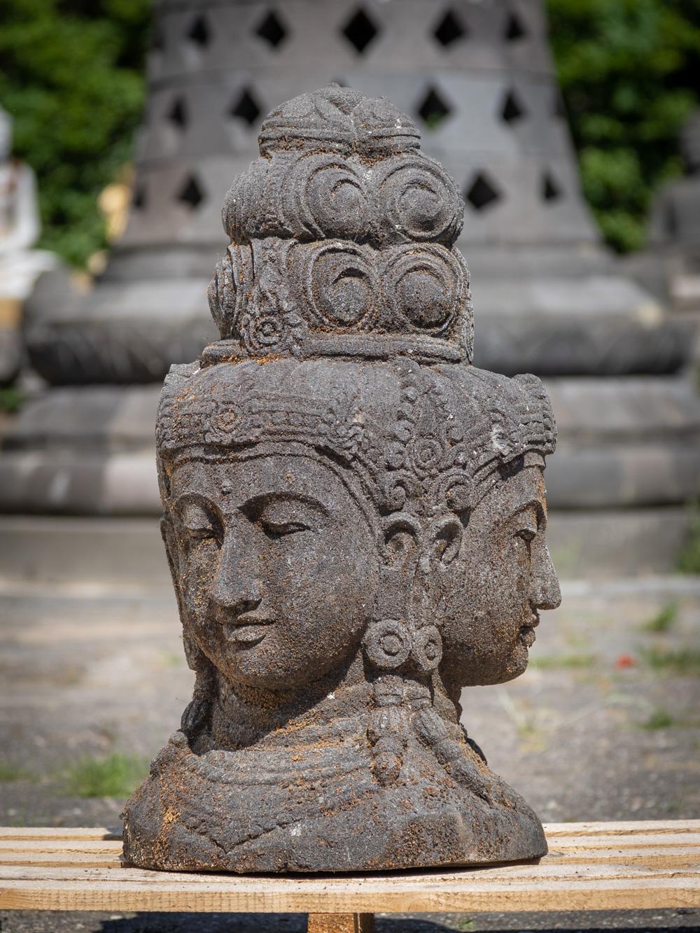 Mid 20th century old lavastone head of the god Brahma with 3 faces For ...