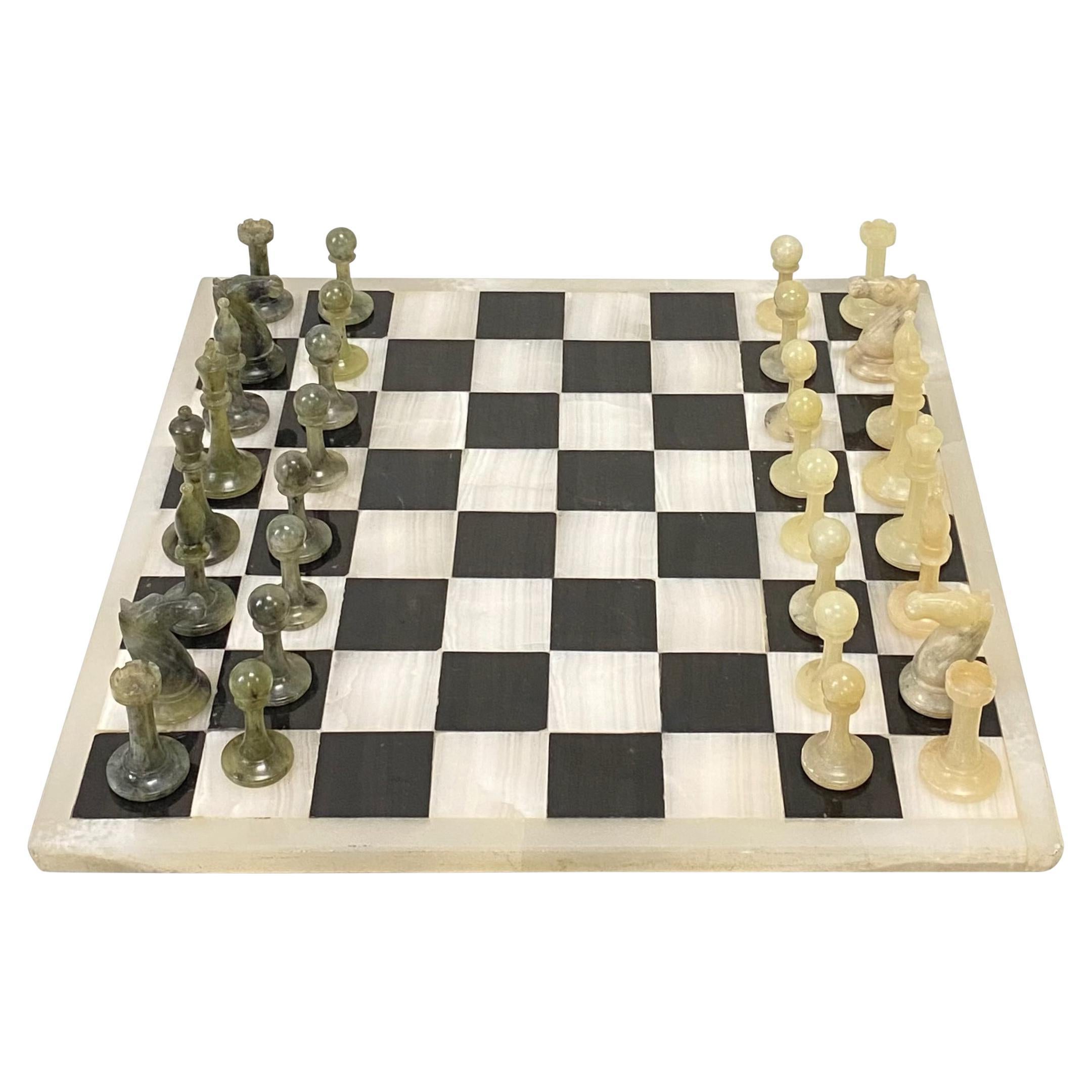 Magnificent Romeo Rega Brass Chrome Chess Set with Board Mid-Century ...
