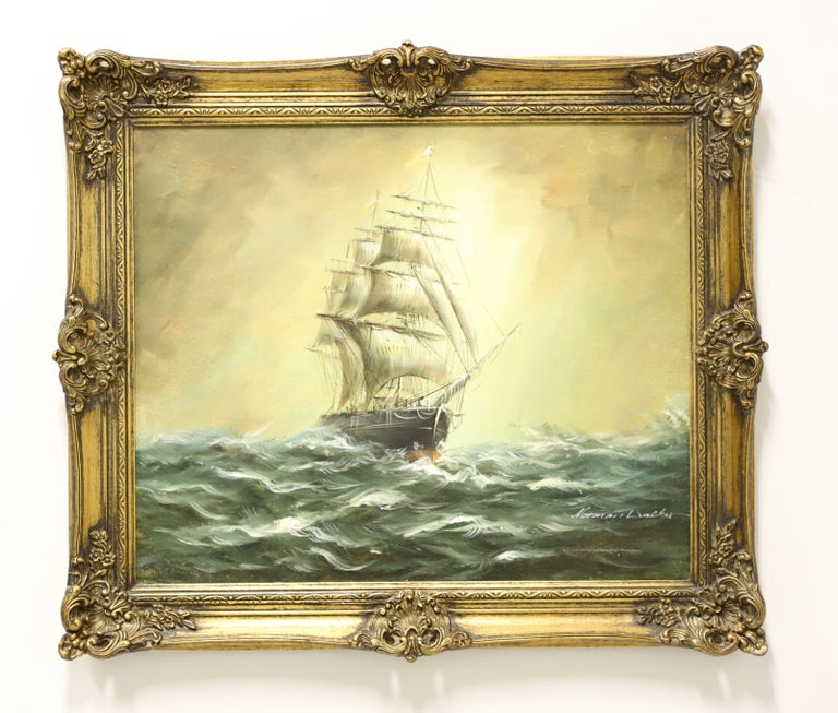 Mid 20th Century Original Oil on Canvas Painting - Clipper Ship at Sea ...