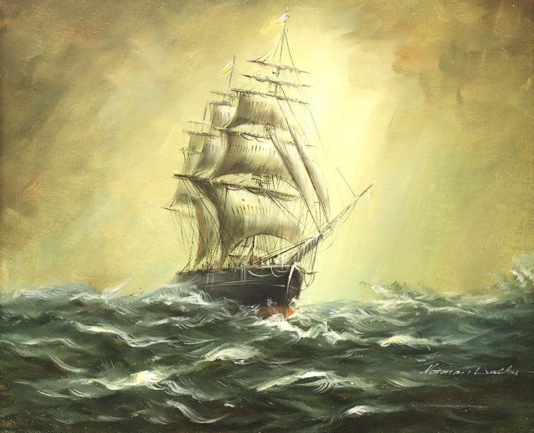 Mid 20th Century Original Oil on Canvas Painting - Clipper Ship at Sea ...