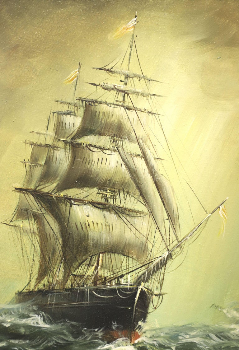 Mid 20th Century Original Oil on Canvas Painting - Clipper Ship at Sea ...