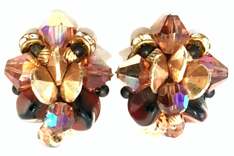 Mid-20th Century Pair Of Gold and Amber Austrian Crystal Bead "Cluster ...