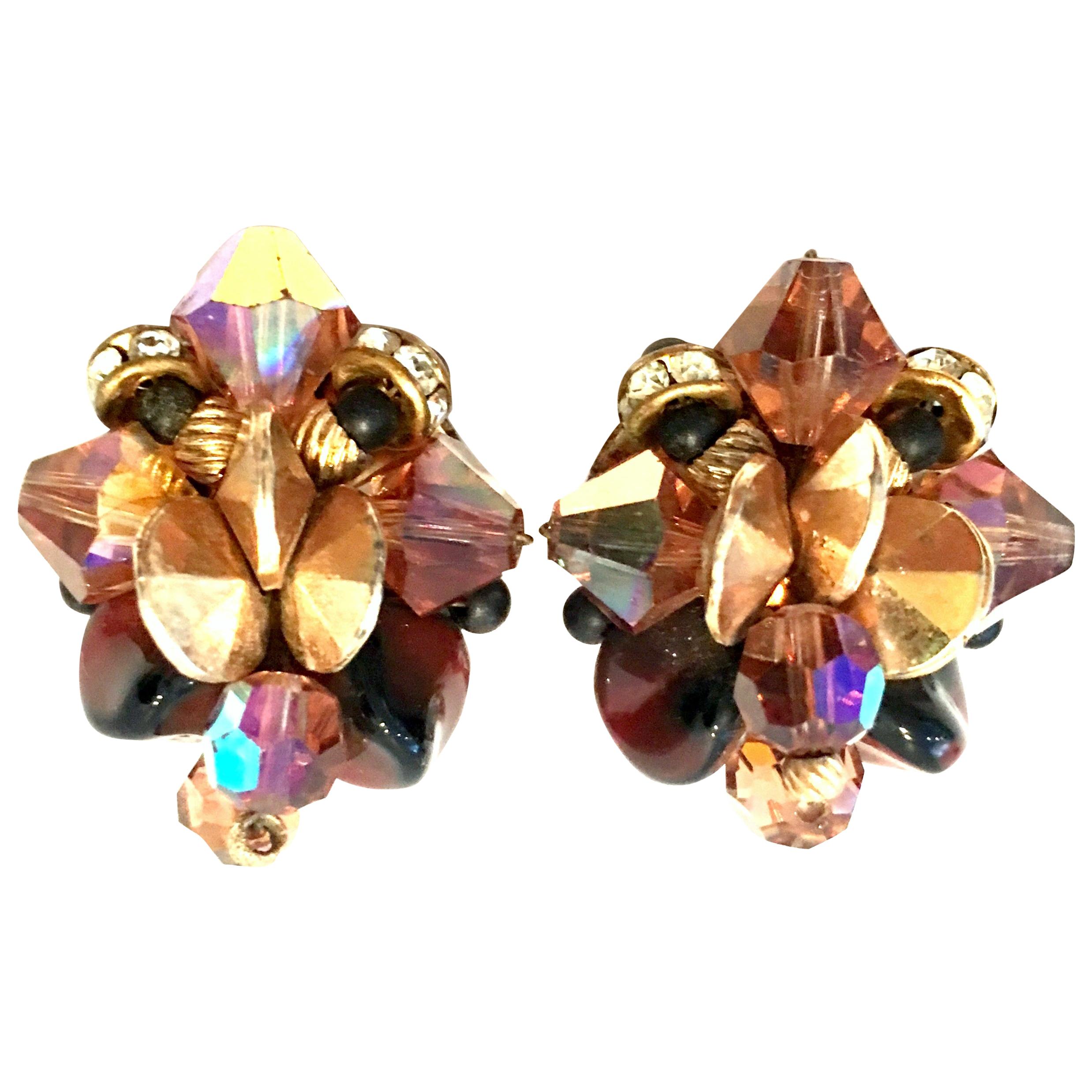 Mid-20th Century Pair Of Gold and Amber Austrian Crystal Bead "Cluster ...
