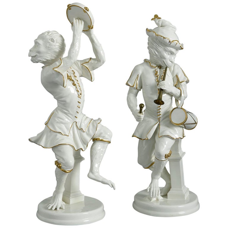 Mid 20th Century Pair of Italian Singerie Porcelain Monkey Musicians at ...