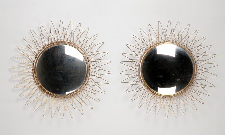 Mid-20th Century Pair of Sunburst Mirrors at 1stDibs