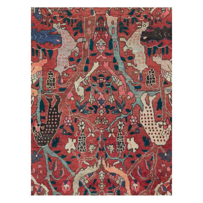 Mid-20th Century Persian Jungle Paradise Park Inspired Pictorial Accent ...