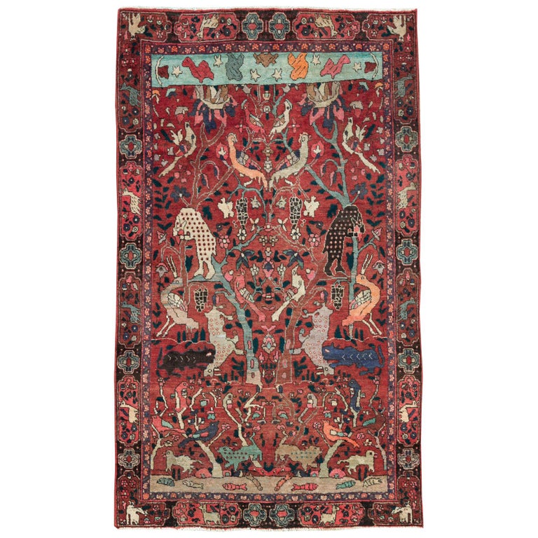 Mid-20th Century Persian Jungle Paradise Park Inspired Pictorial Accent ...