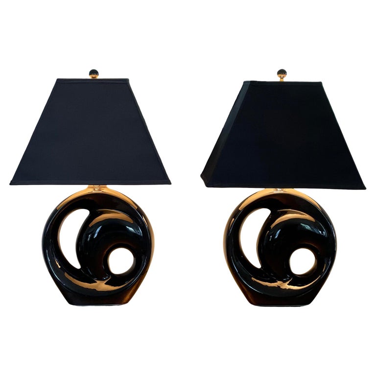 Mid 20th Century Postmodern Ceramic Swirl Lamps, a Pair For Sale at 1stDibs
