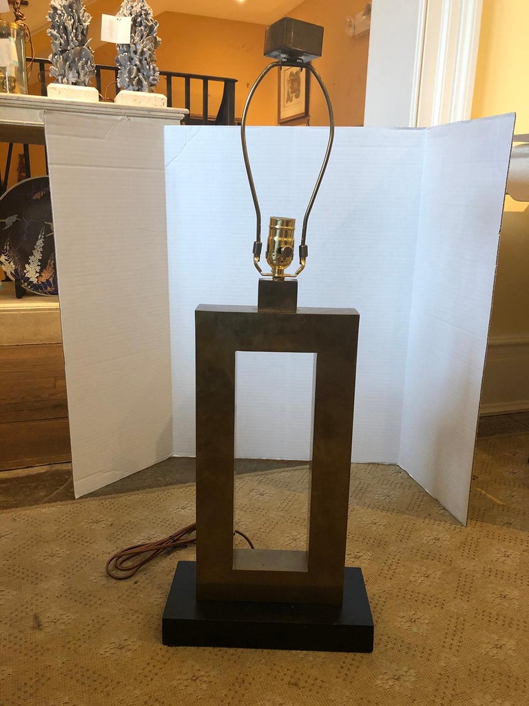 Mid-20th Century Rectangular Brass Lamp with Matching Finial For Sale ...