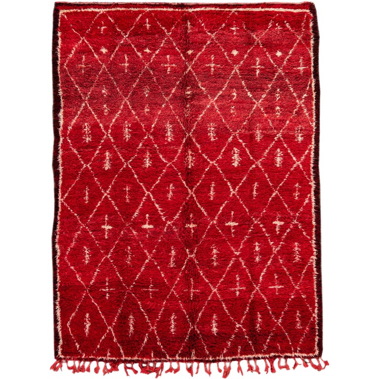 Mid-20th Century Red Moroccan Tribal Wool Rug For Sale at 1stDibs