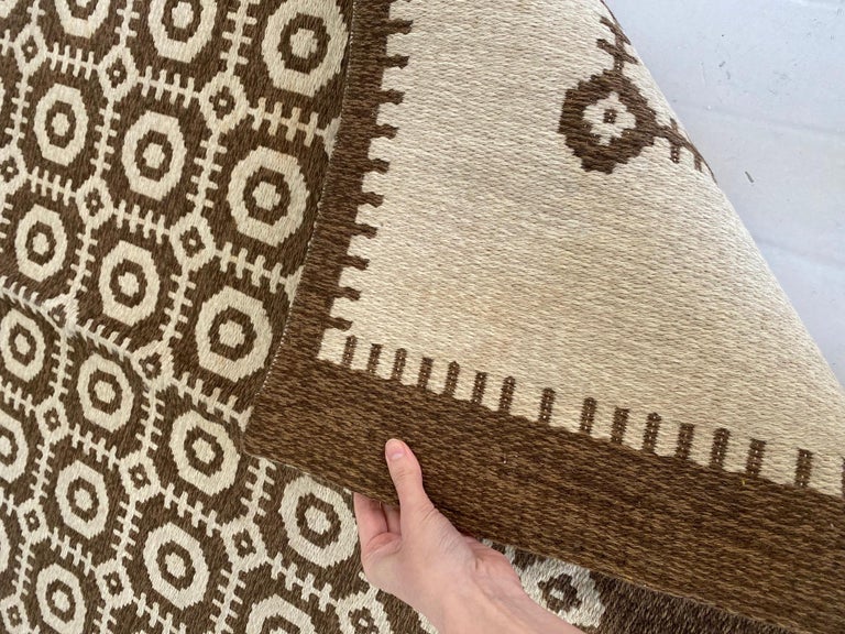 Mid-20th Century Reversible Geometric Brown, Ivory Scandinavian Flat ...