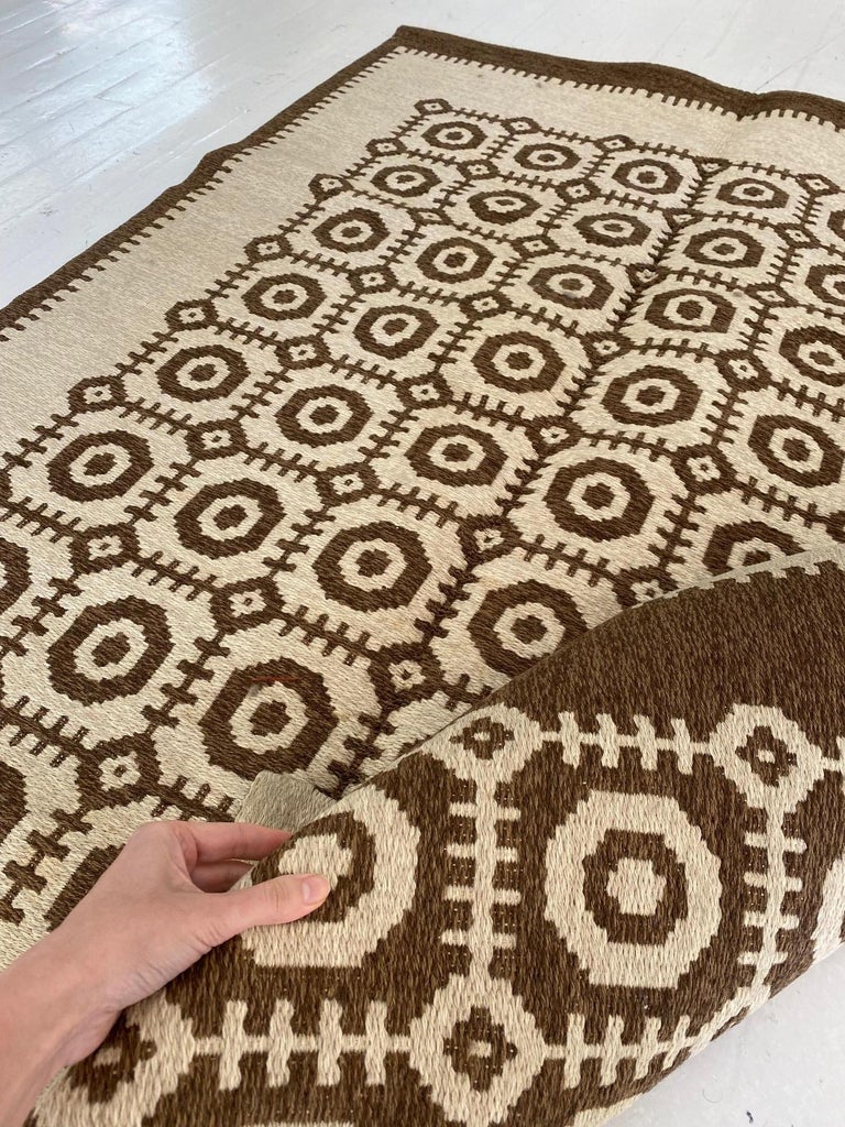 Mid-20th Century Reversible Geometric Brown, Ivory Scandinavian Flat ...
