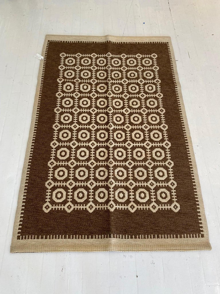 Mid-20th Century Reversible Geometric Brown, Ivory Scandinavian Flat ...