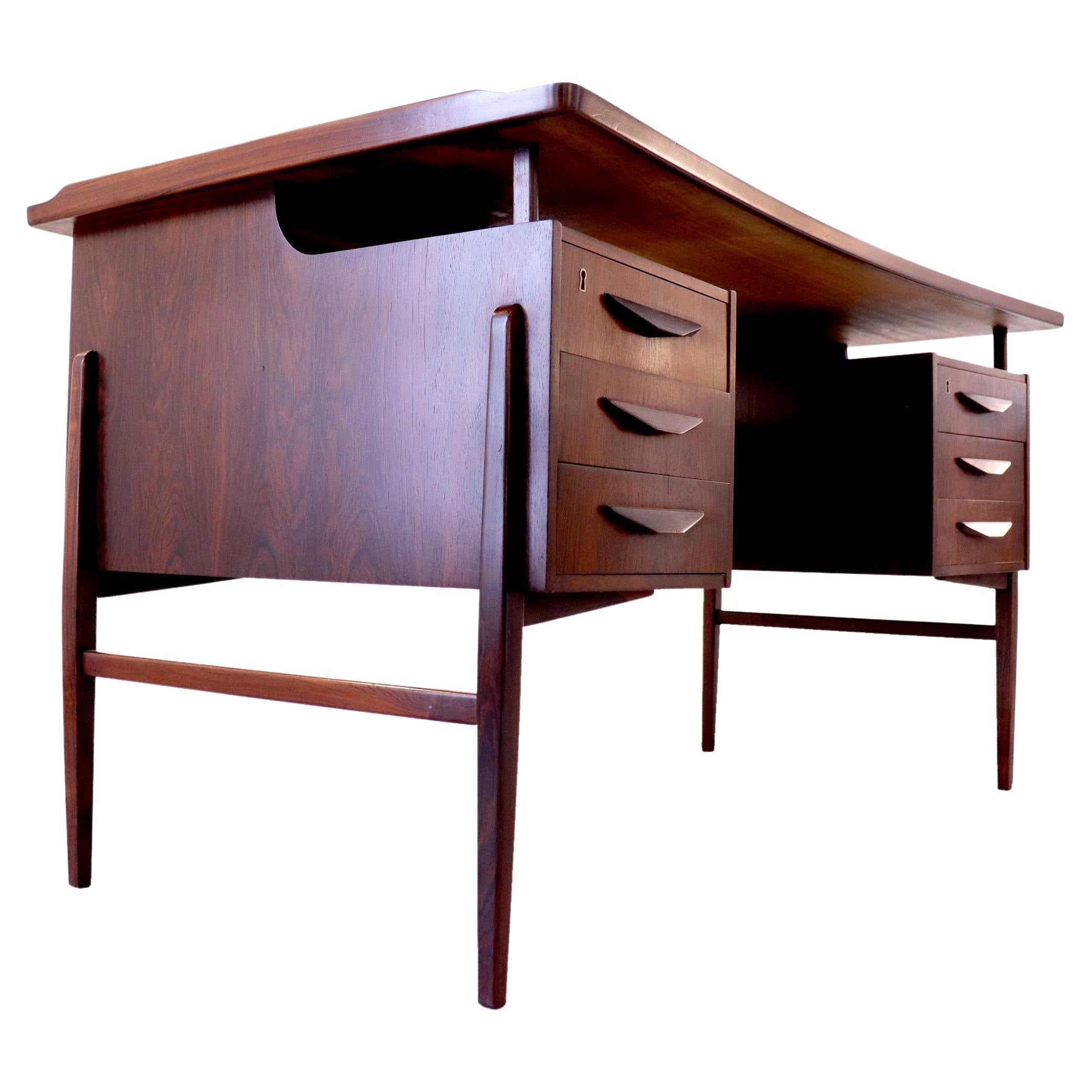 Mid-Century Half-Circle Rosewood Desk on Black Frame at 1stDibs