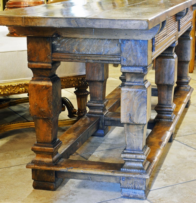 Mid-20th Century Rustic Baroque Style Spanish Carved Walnut Refectory ...