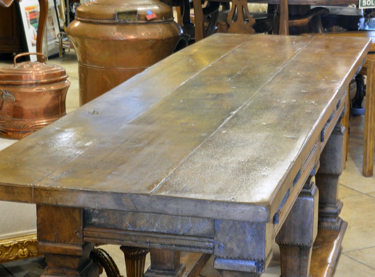 Mid-20th Century Rustic Baroque Style Spanish Carved Walnut Refectory ...