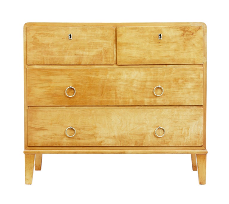 Mid 20th century Scandinavian birch chest of drawers For Sale at 1stDibs