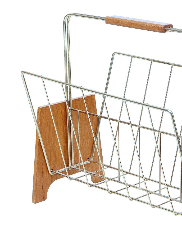 Mid 20th Century Scandinavian Modern Teak and Brass Magazine Rack For ...