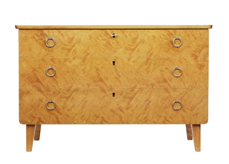 Mid-20th Century Scandinavian Patterned Birch Chest of Drawers at 1stDibs